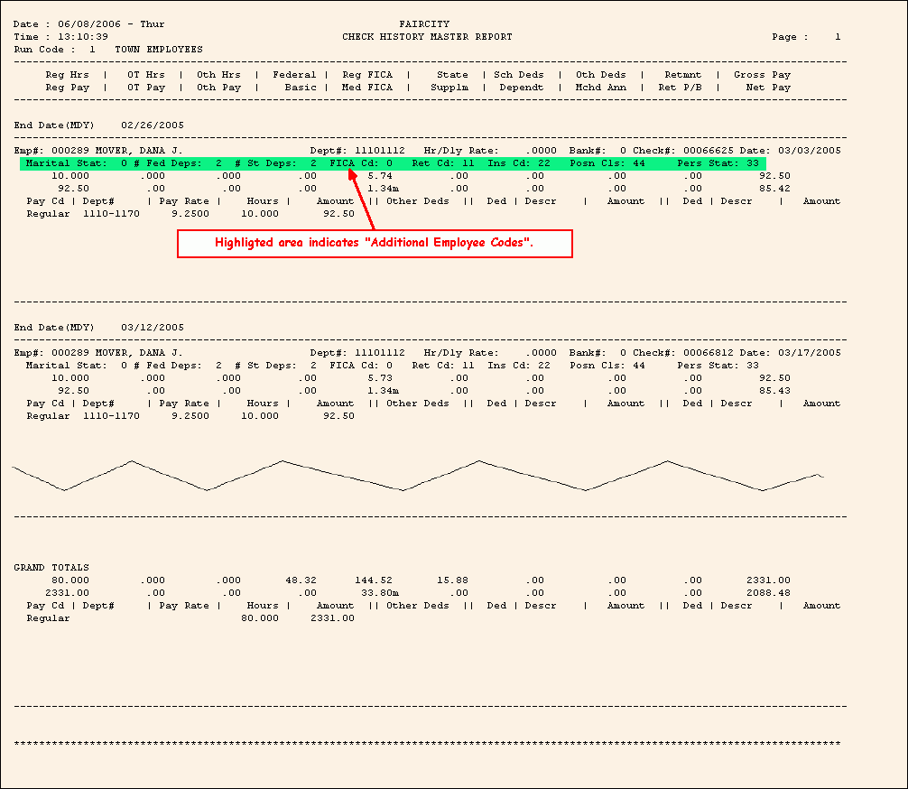 Check History Master Report Sample