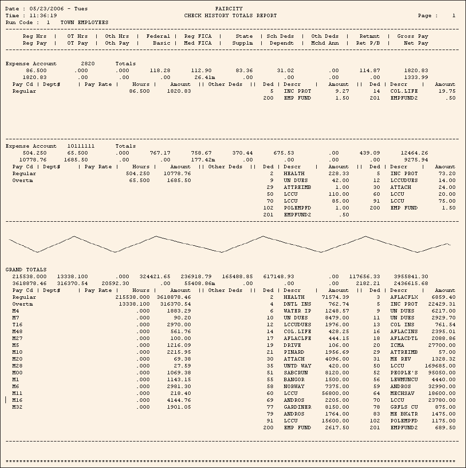 Check History Totals Report Sample